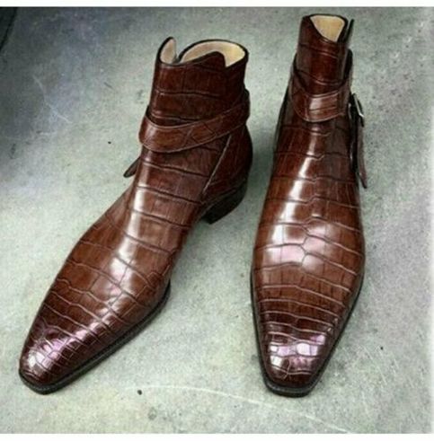 Handmade Men Alligator Skin Jodhpurs Boot, Brown Crocodile Texture ...