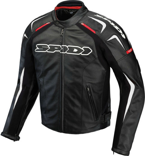 Spidi Track Leather Motorcycle Racing Jacket - Black / White / Red on ...