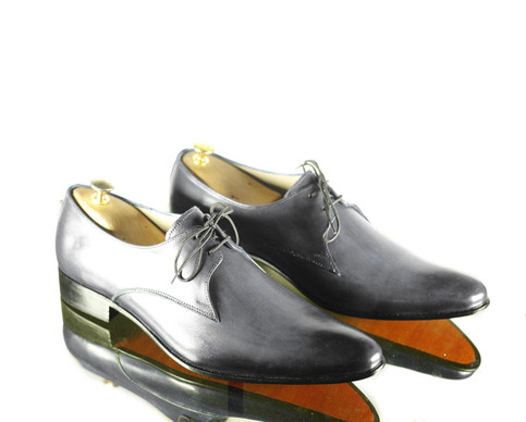 Bespoke Men's Gray Pointed Toe Shoes, Men's Lace Up Leather Oxford ...