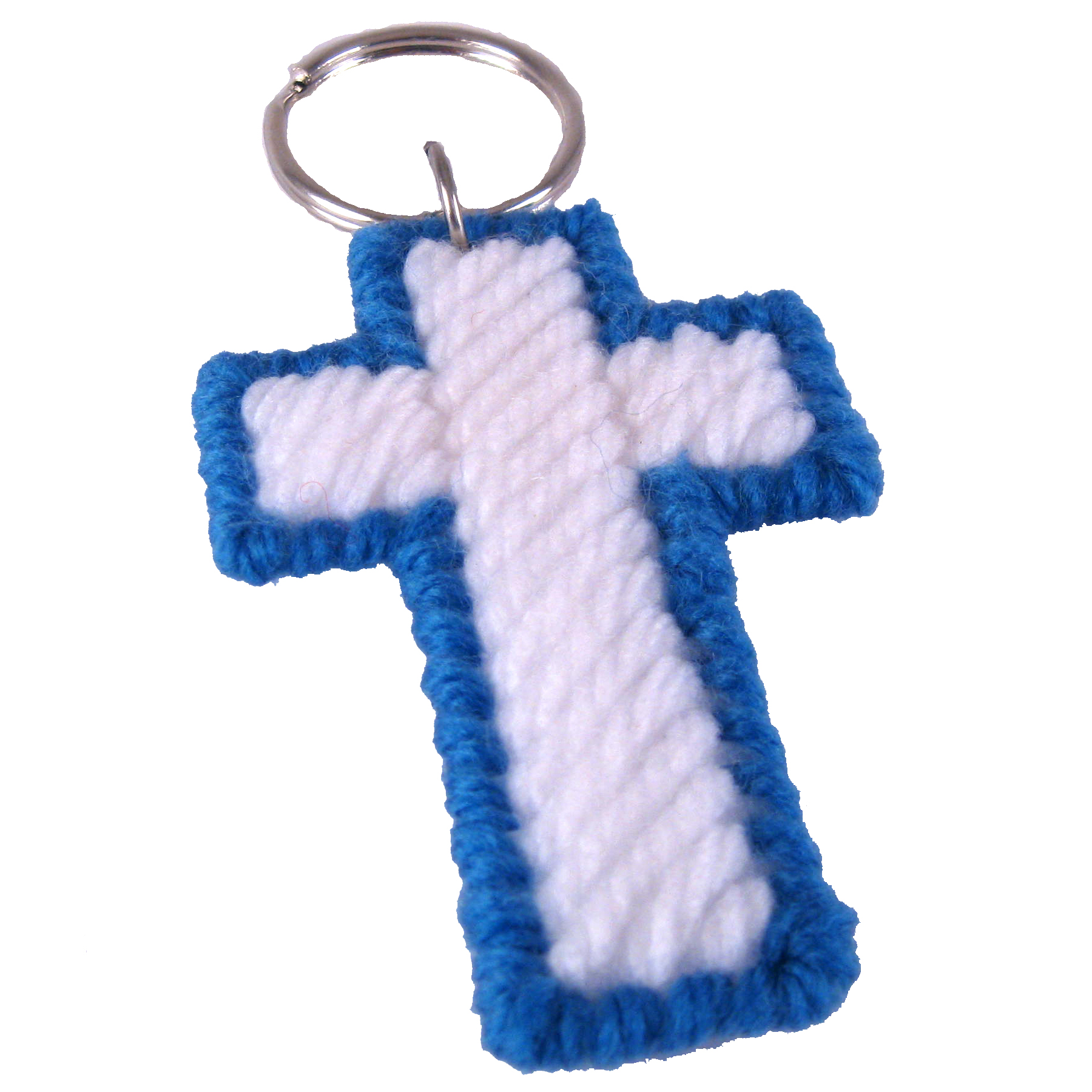 Plastic Canvas Blue and White Cross Key Ring set on Storenvy
