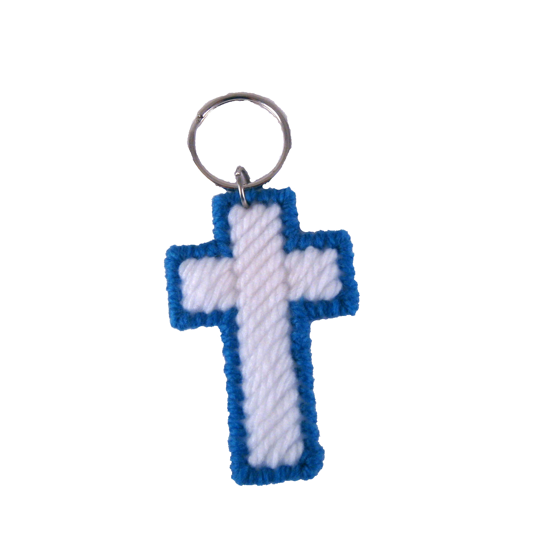 Plastic Canvas Blue and White Cross Key Ring set on Storenvy