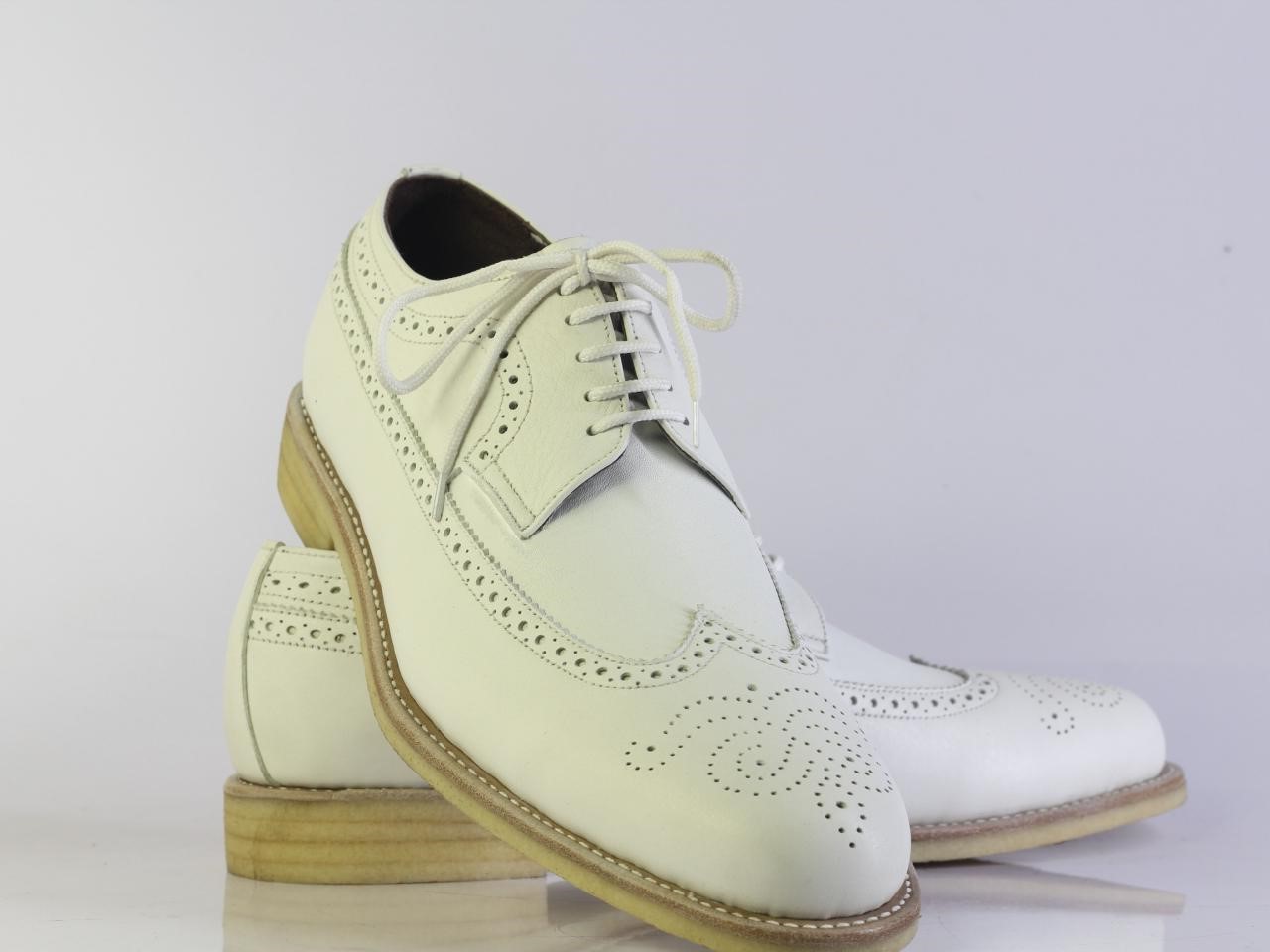 Handmade Men's Premium White Leather Brogue Shoes Men's Handmade Oxford ...
