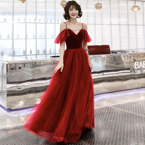 Cute velvet tulle long prom dress evening dress on Storenvy